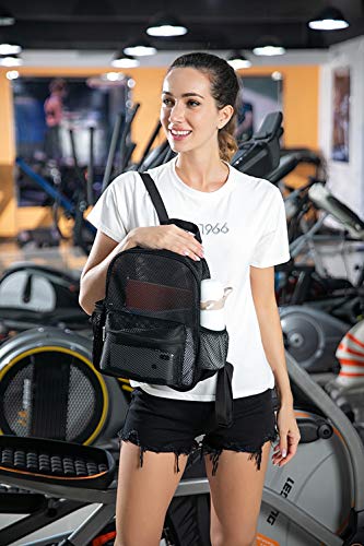 MAY TREE Small Mesh Backpack for School See Through Daypack for Beach Beach, Swimming, Outdoor, Fitness, Travel, Sports, Black