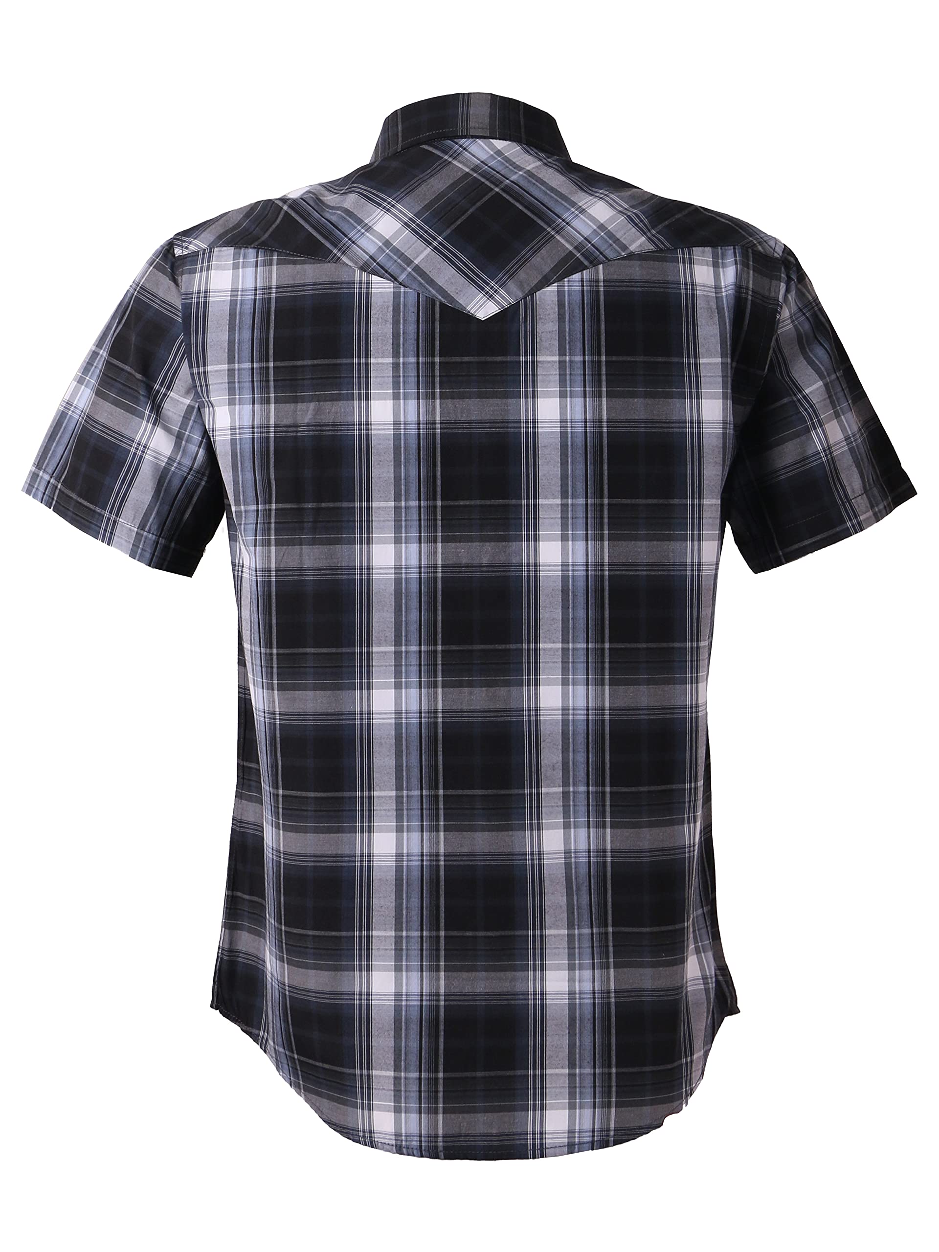 COEVALS CLUB Men's Western Plaid Pearl Snap Buttons Two Pockets Casual Short Sleeve Shirts (Gray,Black/L, 9#)