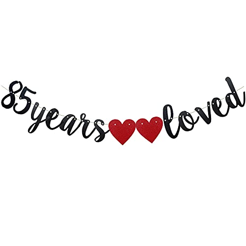 85 Years Loved Banner,Pre-Strung, Black Paper Glitter Party Decorations For 85TH Birthday Decorations 85TH Wedding Anniversary Day Party Supplies Letters Black ZHAOFEIHN