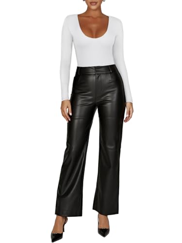 REORIA Women's Fall Fashion Sexy Scoop Neck Long Sleeve Double Lined Basic Leotards Tops Night Out Bodysuits White Plus Size XX-Large
