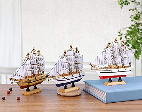Dedoot Wooden Sailboat 6 Pack Miniature Sailboat Model Ship Nautical Decor Tabletop Decorative Ornament for Ocean Theme Home Decor, 5.5x5x1.2 Inch