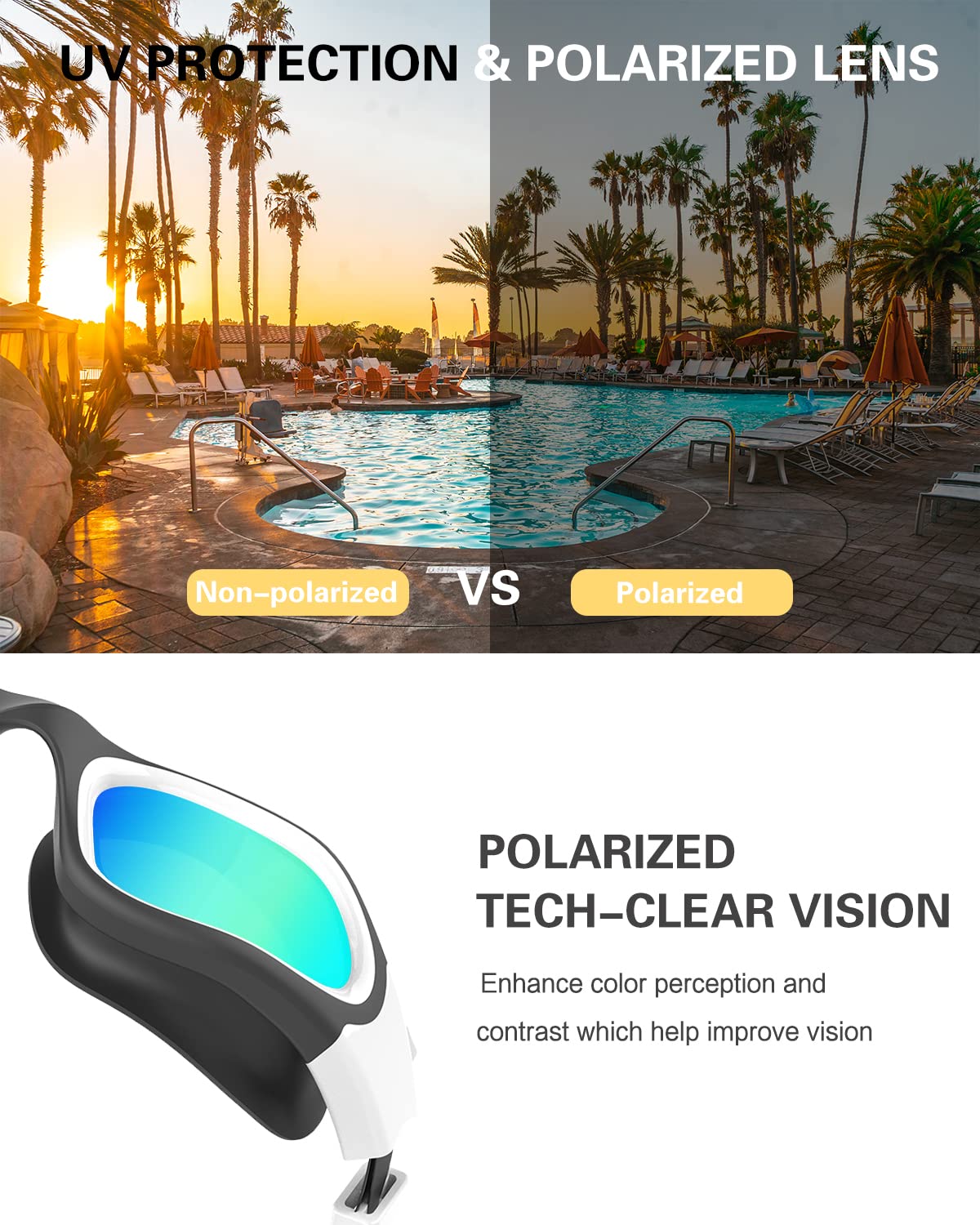 Kimasha Swim Goggles, Polarized Swimming Goggles Swimming Goggles for Men Women Adults,Anti Fog/UV Protection (Polarized + Mirror Gold)