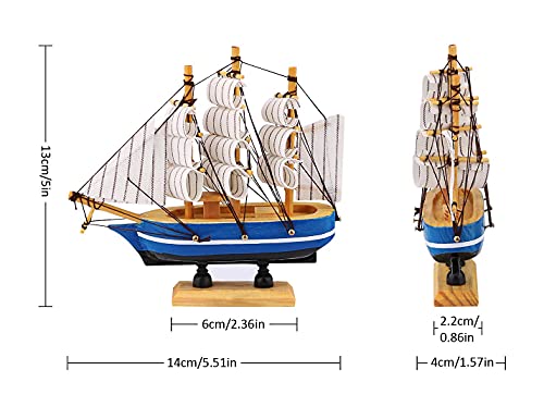Dedoot Wooden Sailboat 6 Pack Miniature Sailboat Model Ship Nautical Decor Tabletop Decorative Ornament for Ocean Theme Home Decor, 5.5x5x1.2 Inch
