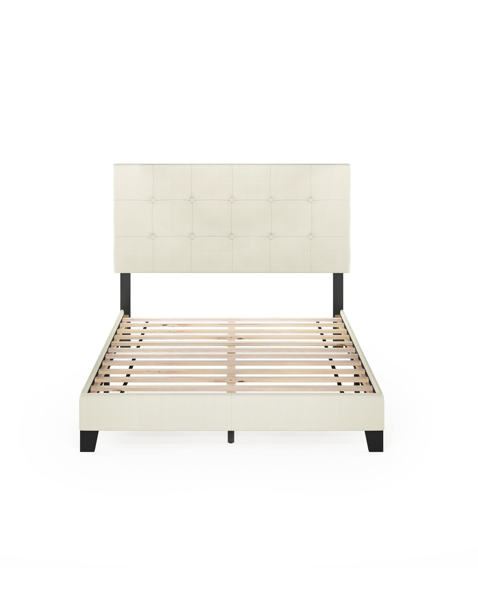 Furinno Laval Button Tufted Upholstered Platform Bed Frame, Full, Linen