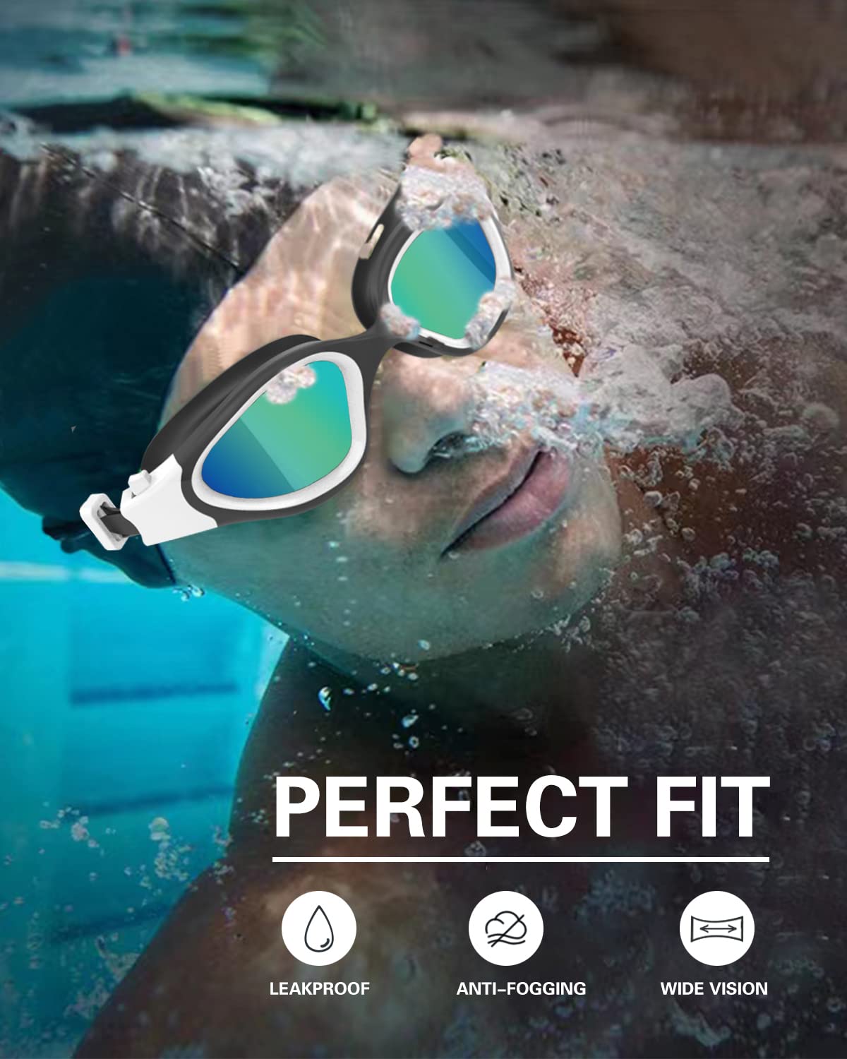 Kimasha Swim Goggles, Polarized Swimming Goggles Swimming Goggles for Men Women Adults,Anti Fog/UV Protection (Polarized + Mirror Gold)