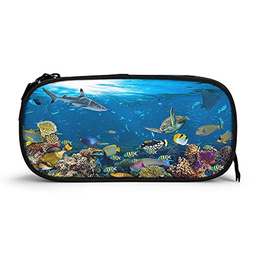 AOYEGO Fish Pencil Case Ocean Underwater Shark Turtle Coral Sea Reef Seaweed Pen Pouch Bag Organizer School Students Large Capacity for Women Men