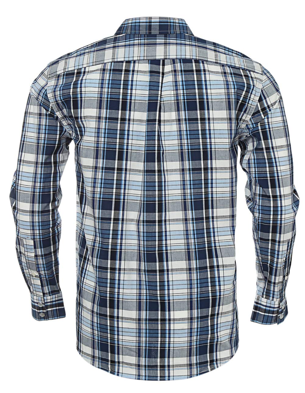Western Shirts for Men with Snap Buttons Regular Fit Plaid Mens Long Sleeve Shirts Casual,Blue White 009, X-Large