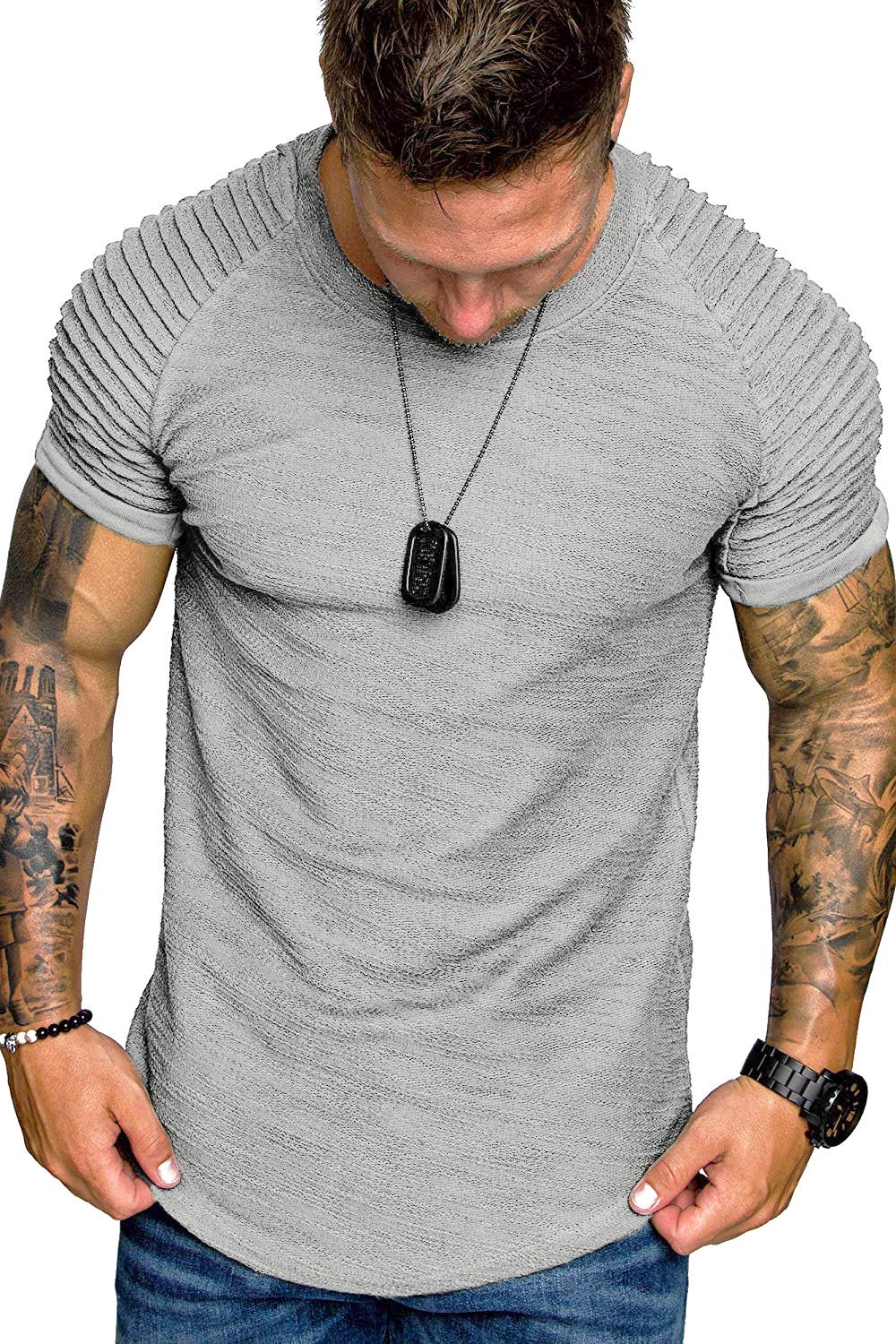 COOFANDY Mens Muscle Gym T-Shirts Fashion Hip Hop Shirt Light Grey L