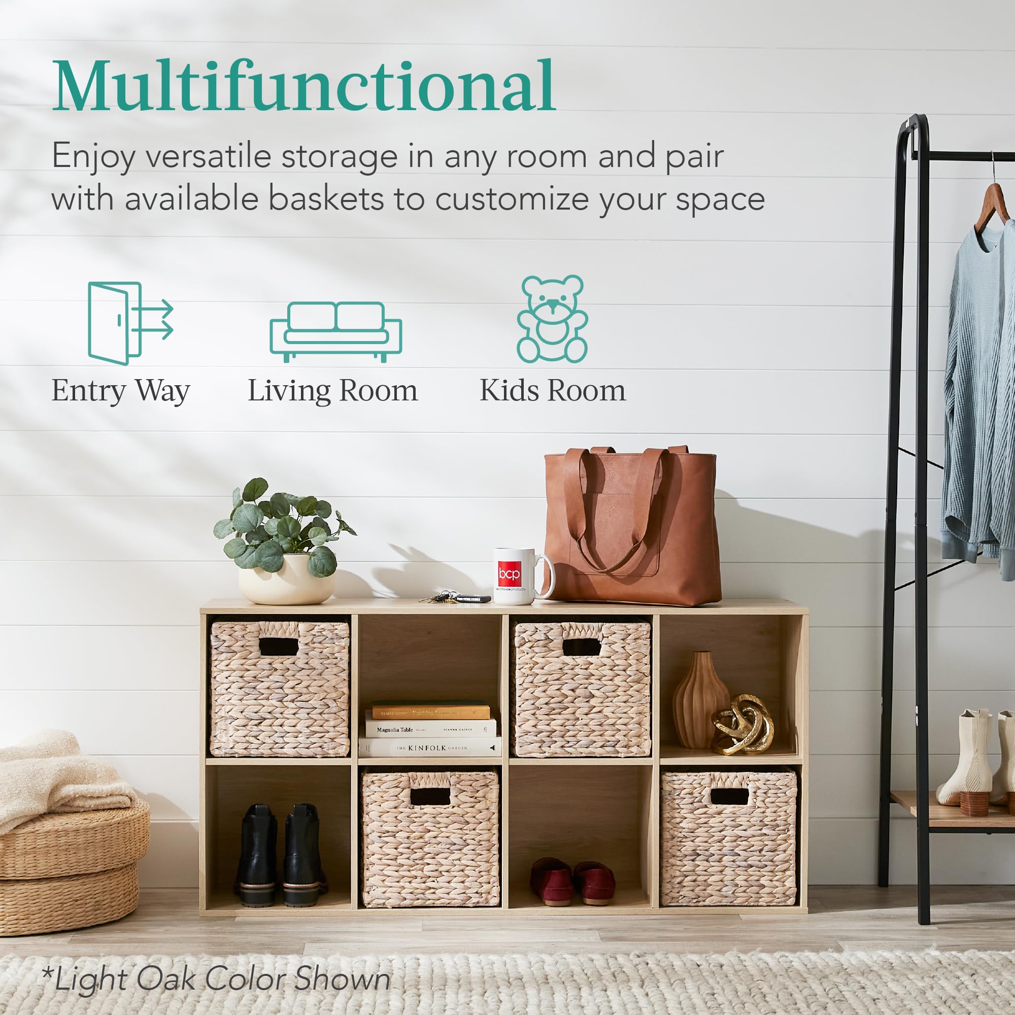 Best Choice Products 8-Cube Storage Organizer, 11in Shelf Opening, Bookcase, Display Shelf, Customizable w/ 3 Removable Back Panels β Greige