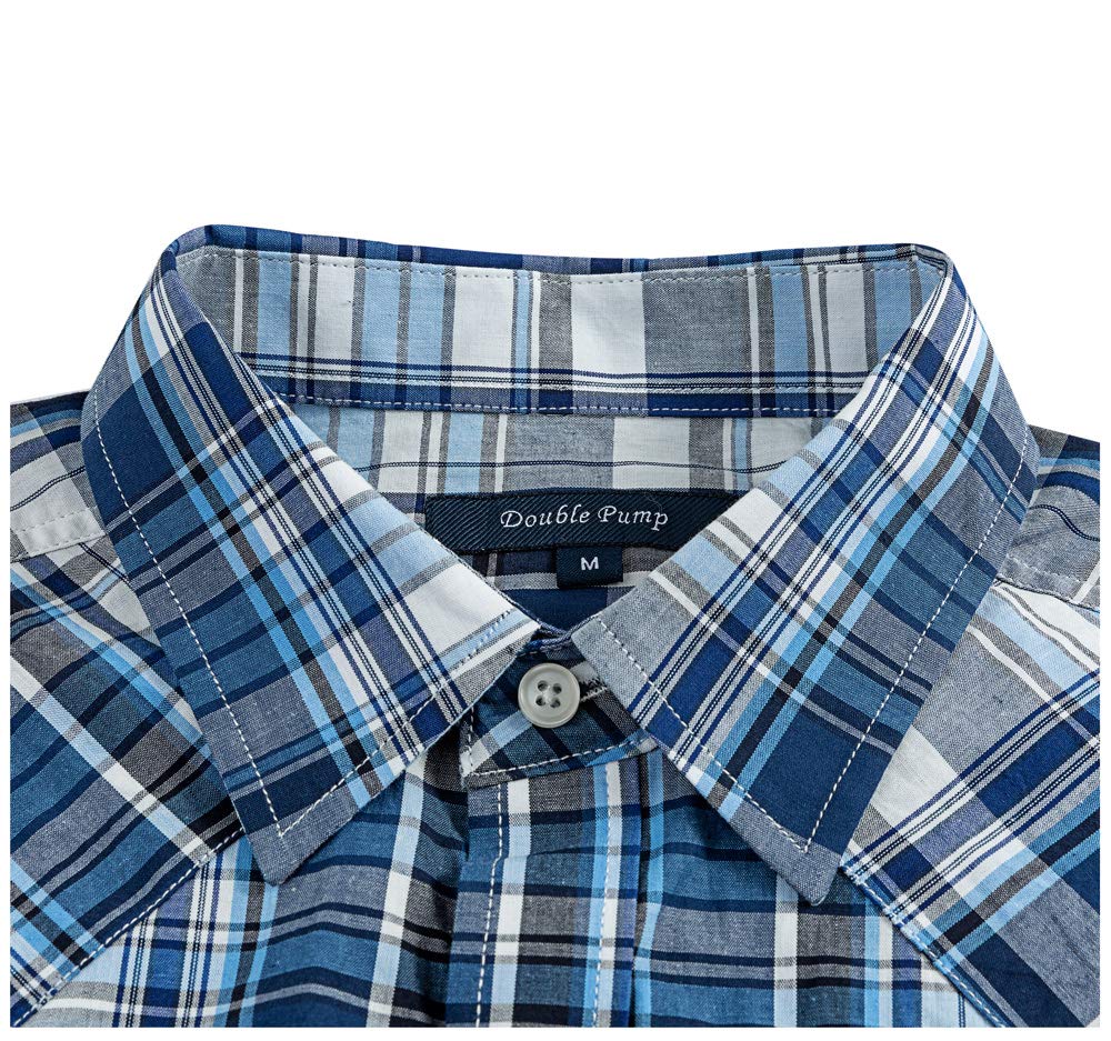 Western Shirts for Men with Snap Buttons Regular Fit Plaid Mens Long Sleeve Shirts Casual,Blue White 009, X-Large