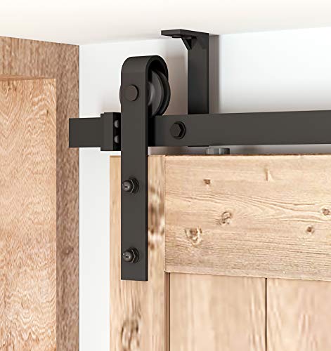 DIYHD 10FT Black Ceiling Mount Double Sliding Barn Door Hardware Rolling Barn Door Track Indoor Running Heavy Duty Rail