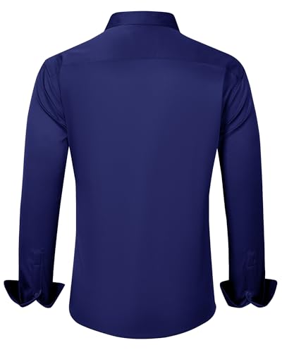 Alimens & Gentle Men's Dress Shirts Transitional Weather Long Sleeve Stretch Wrinkle-Free Button Down Navy