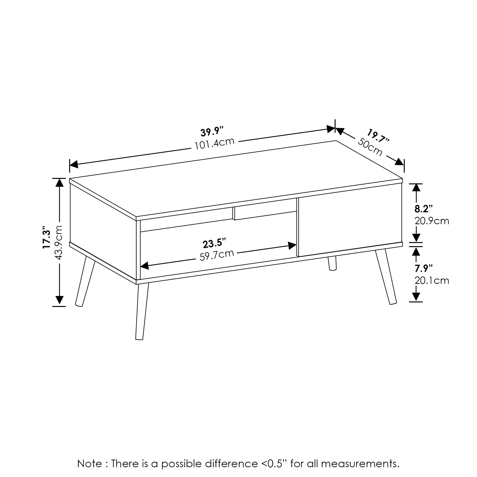 Furinno Claude Mid Century Style Coffee Table with Wood Legs, French Oak Grey Large Non-Lift Top
