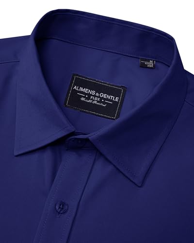 Alimens & Gentle Men's Dress Shirts Transitional Weather Long Sleeve Stretch Wrinkle-Free Button Down Navy