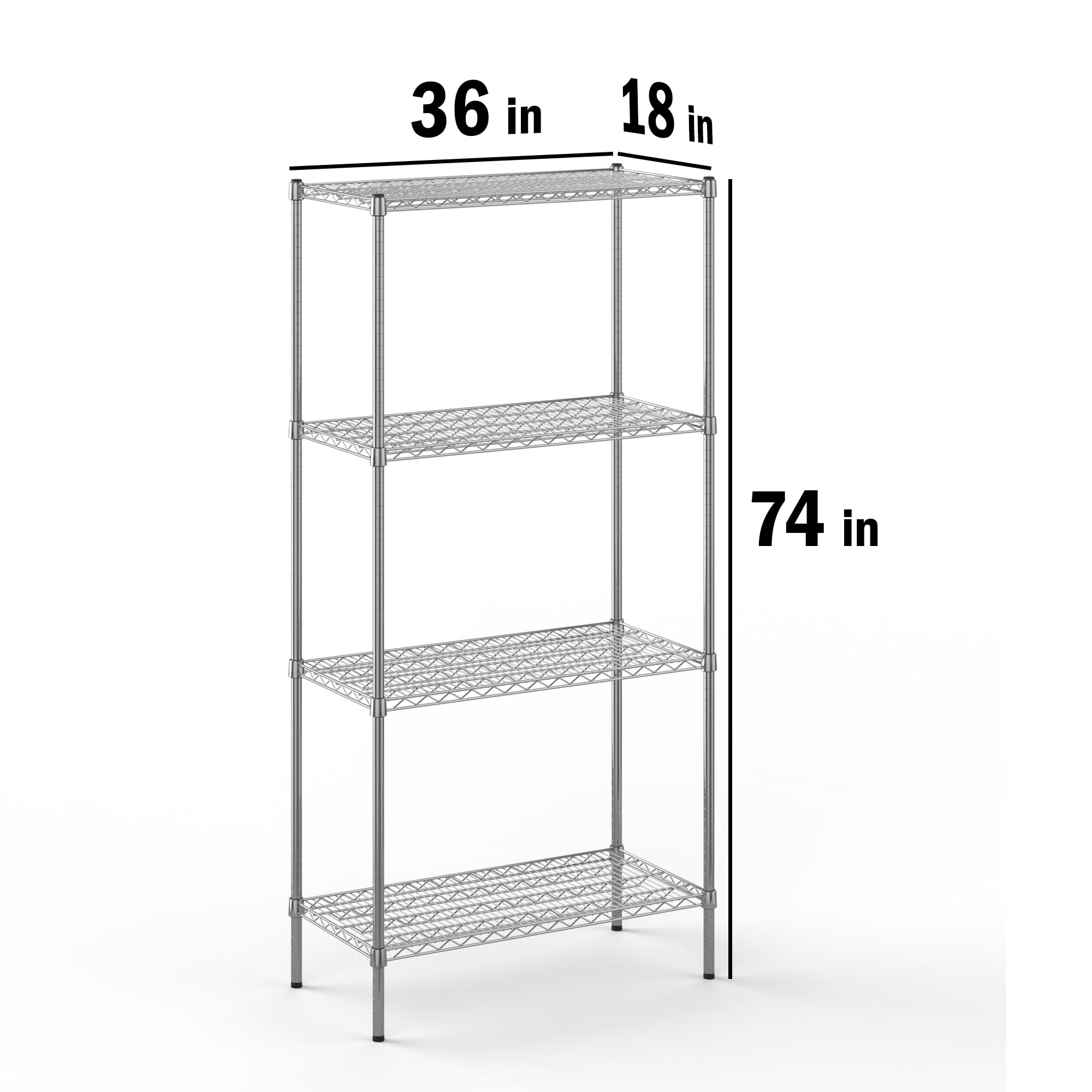 Regal Altair 18" Deep x 36" Wide x 74" High 4 Tier Chrome Wire Shelving Kit | NSF Commercial Storage Rack Unit