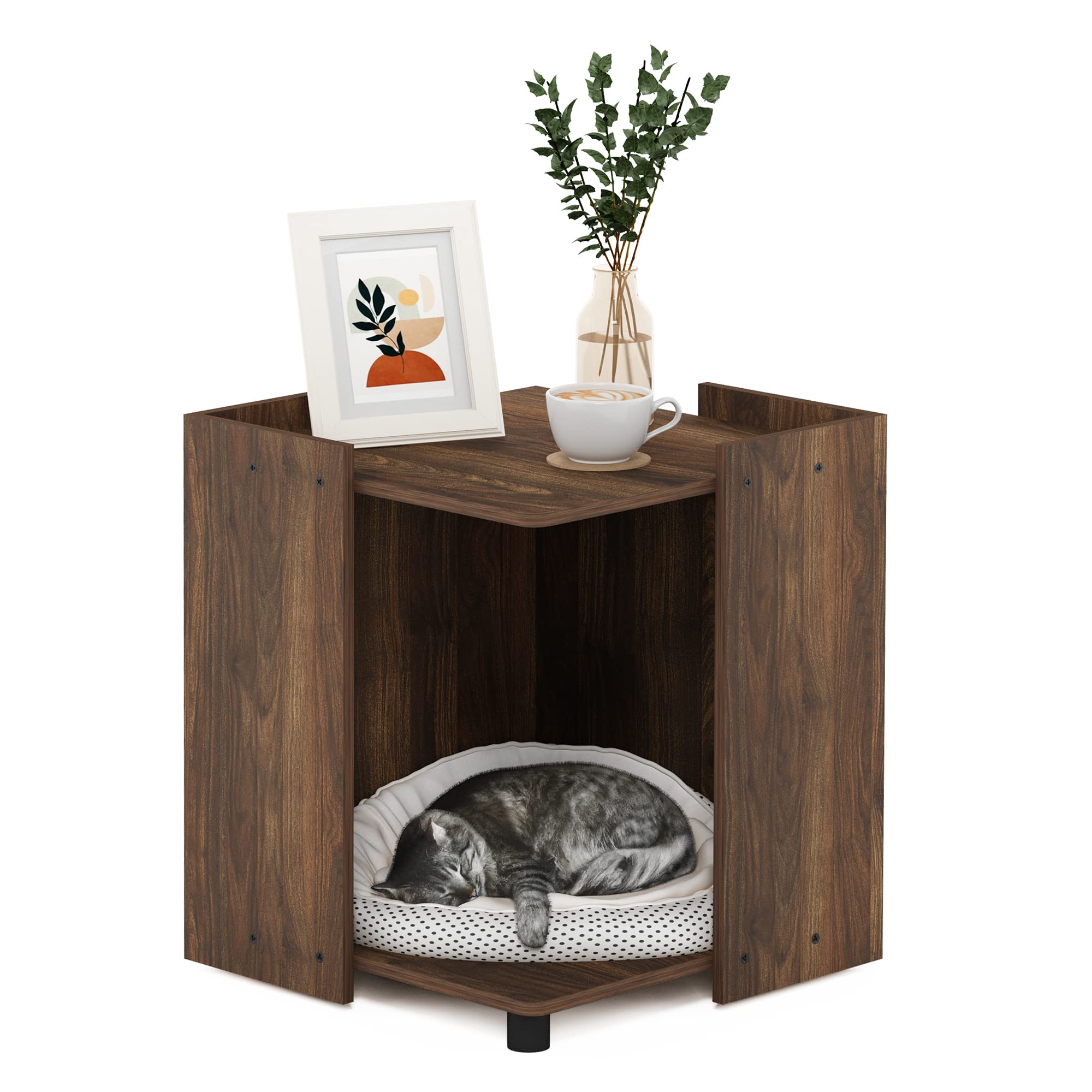 Furinno Peli Cat Litter Box Enclosure, Small, Columbia Walnut