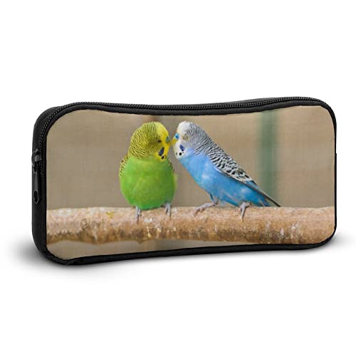 Parakeets Love-Birds Parrots on Branch Teen Adult Pencil Case Large Capacity Pen Pencil Bag Durable Storage Pouch
