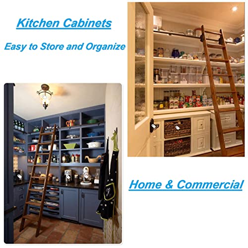 Rolling Library Ladder Hardware Kit, Sliding Barn Door Kit, Complete Set of Hardware for Sliding Ladder Hanging Rail + Extension Rail (No Ladder), with Floor Roller Wheels