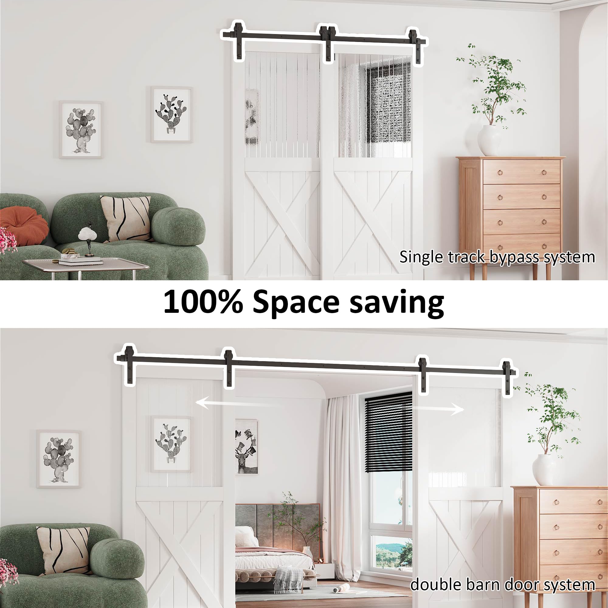 skysen 6FT Heavy Duty Sliding Barn Door Hardware Single Track Bypass Double Door Kit Black(Bypass J Shape-1)