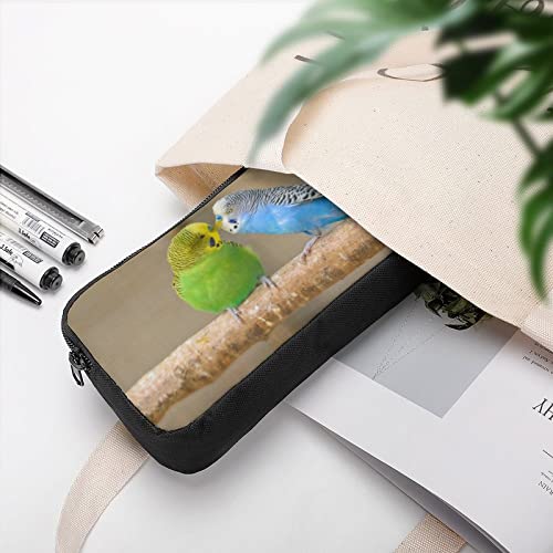 Parakeets Love-Birds Parrots on Branch Teen Adult Pencil Case Large Capacity Pen Pencil Bag Durable Storage Pouch
