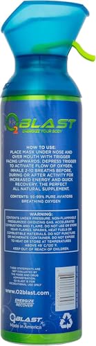 O2 Blast, Pure Oxygen Supplement, 10L Portable Can with Custom Breathing Mask for Respiratory Support, Elevate Oxygen Levels, Speed Recovery Time, Perfect for High Altitude & Sports Recovery (12-Pack)