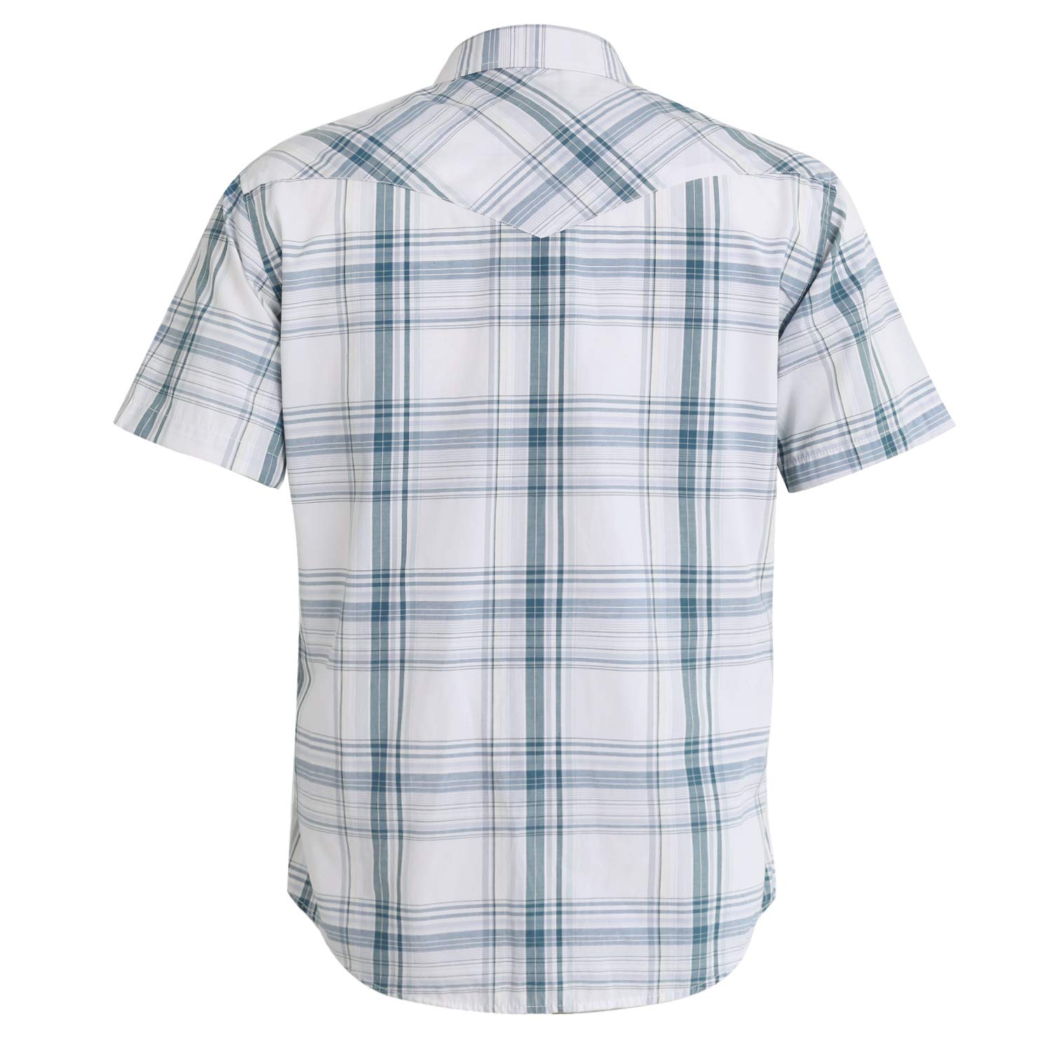 COEVALS CLUB Men's Western Cowboy Short Sleeve Pearl Snap Casual Plaid Work Shirts (White Plaid #28 L)