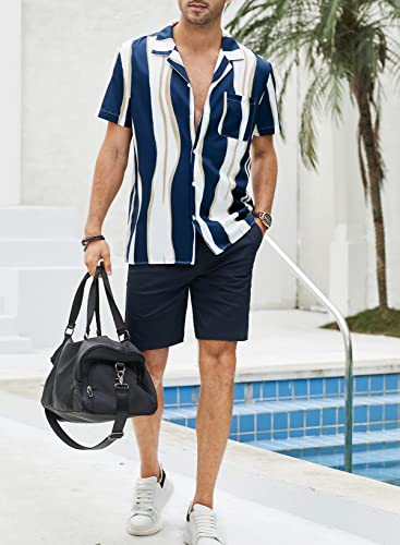 JMIERR Men's Button Up Hawaiian Shirt Tropical Floral Short Sleeve Mens Beach Shirts Summer Vacation Shirts with Pockets, US 40(M), Sky Blue