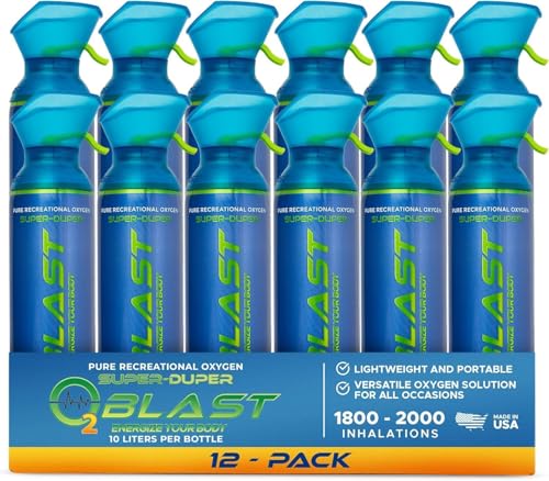O2 Blast, Pure Oxygen Supplement, 10L Portable Can with Custom Breathing Mask for Respiratory Support, Elevate Oxygen Levels, Speed Recovery Time, Perfect for High Altitude & Sports Recovery (12-Pack)