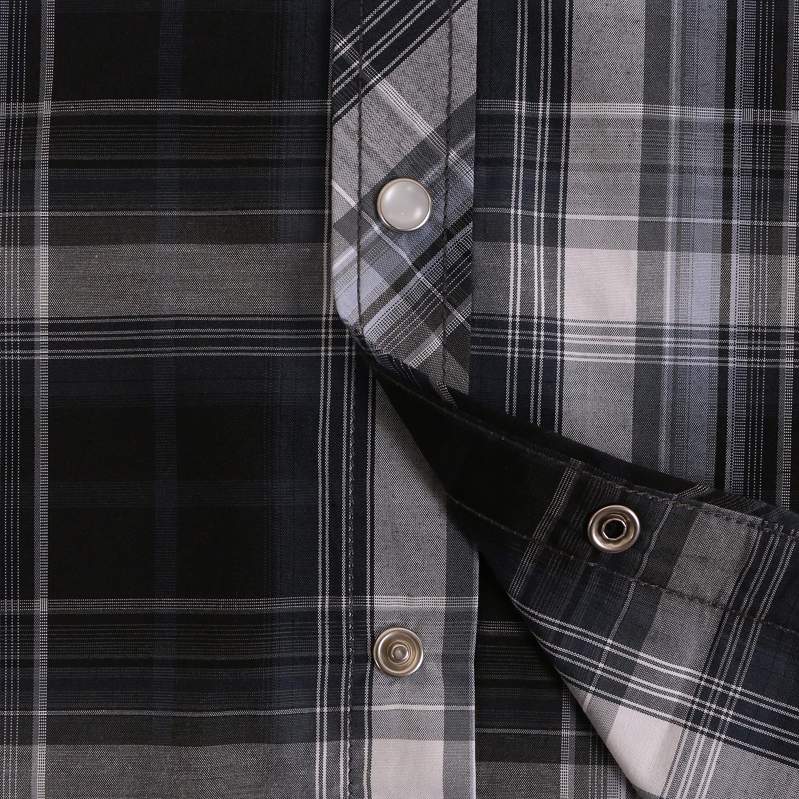 COEVALS CLUB Men's Western Plaid Pearl Snap Buttons Two Pockets Casual Short Sleeve Shirts (Gray,Black/L, 9#)