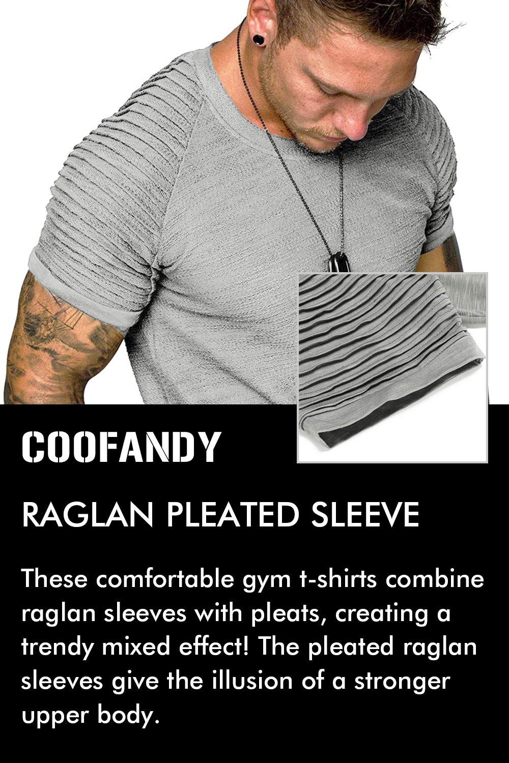 COOFANDY Mens Muscle Gym T-Shirts Fashion Hip Hop Shirt Light Grey L