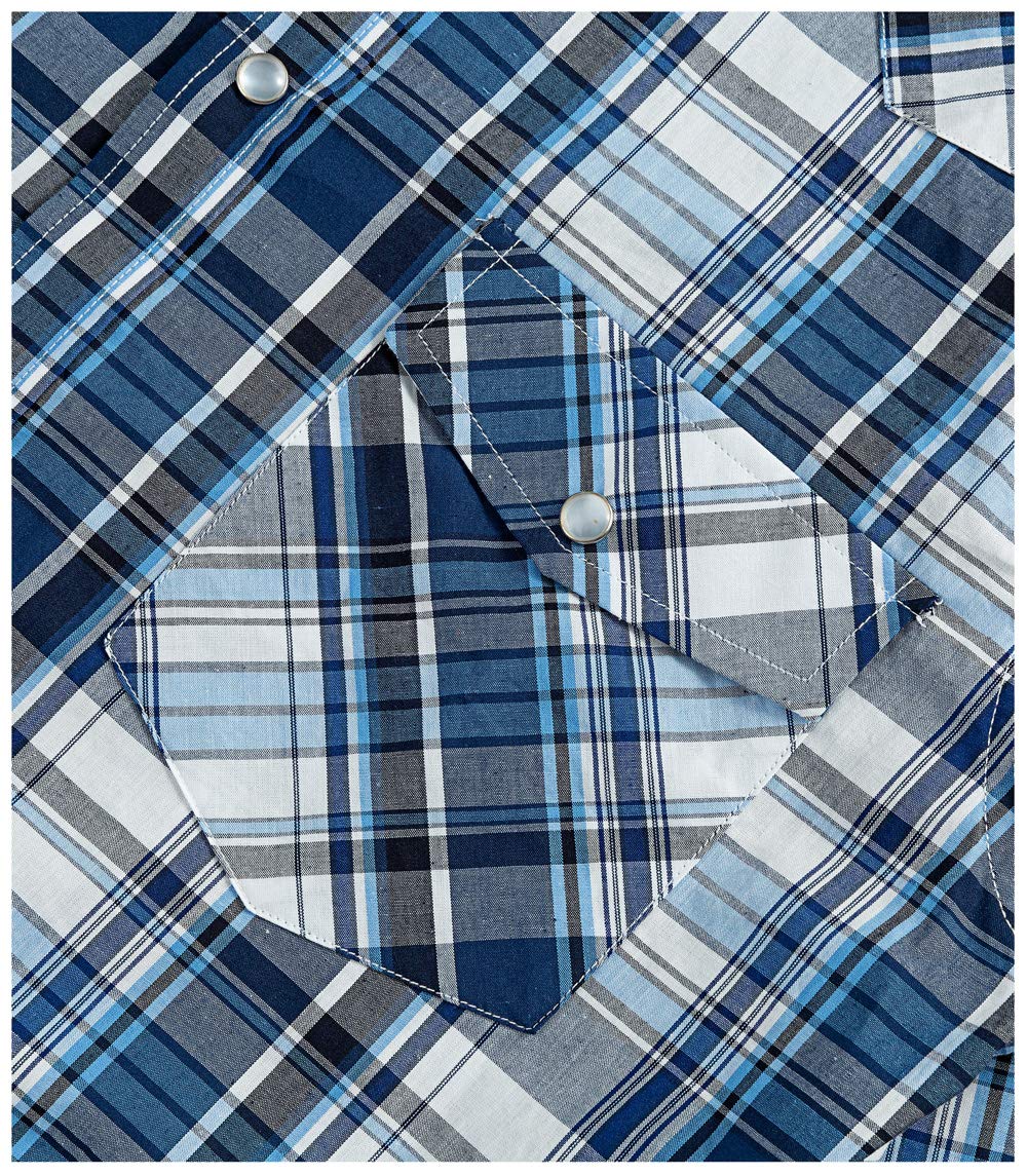 Western Shirts for Men with Snap Buttons Regular Fit Plaid Mens Long Sleeve Shirts Casual,Blue White 009, X-Large