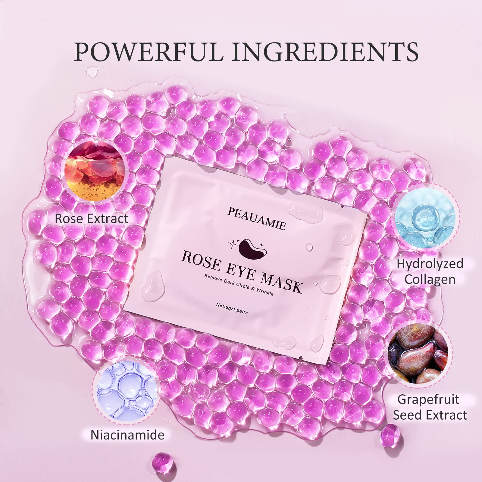 PEAUAMIE Under Eye Patchs Rose Eye Mask for Dark Circles and Puffiness Wrinkle Eye Bags 30 Pairs