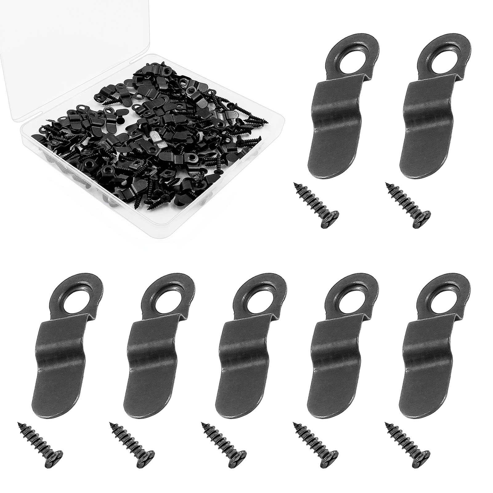 Unlorspy 50 PCS Picture Frame Turn Buttons Metal Bow Shape Photo Frame Backing Clips Hardware with Screws for Hanging Pictures, Drawing, Photos, Crafts (1Inch ,Black)