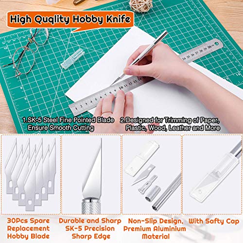 Audab 18" x 12" Self-Healing Cutting Mat and Craft Knife kit with 30Pcs Hobby Blades Art Knife for Craft, Sewing, Fabric, Quilting, Scrapbooking Project