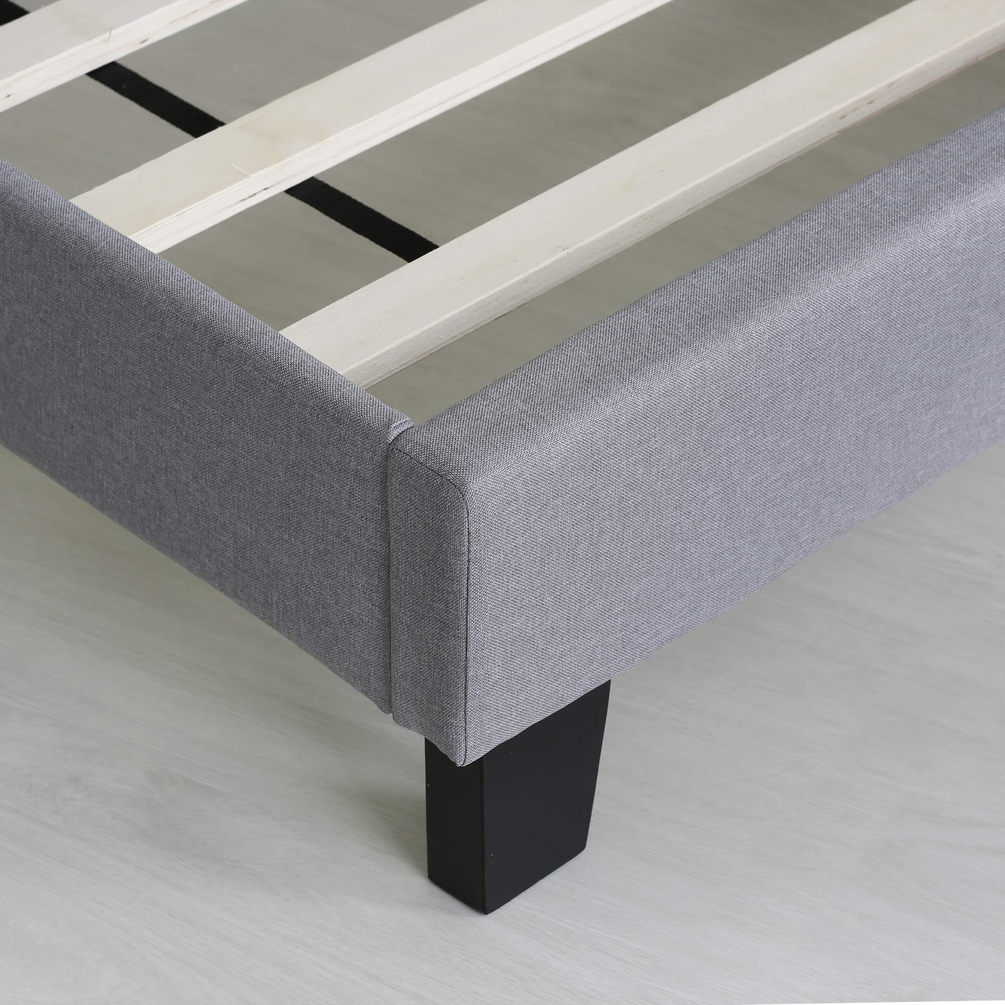 Furinno Laval Double Row Nail Head Upholstered Platform Bed Frame, Queen, Glacier