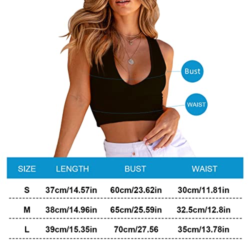 DYD Sexy Crop Tops for Women V Neck Ribbed Tank Tops Workout Seamless Racerback Top with Built in Bras Black