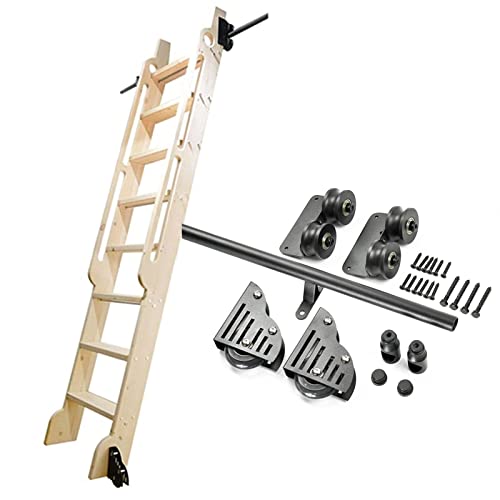 Rolling Library Ladder Hardware Kit, Sliding Barn Door Kit, Complete Set of Hardware for Sliding Ladder Hanging Rail + Extension Rail (No Ladder), with Floor Roller Wheels