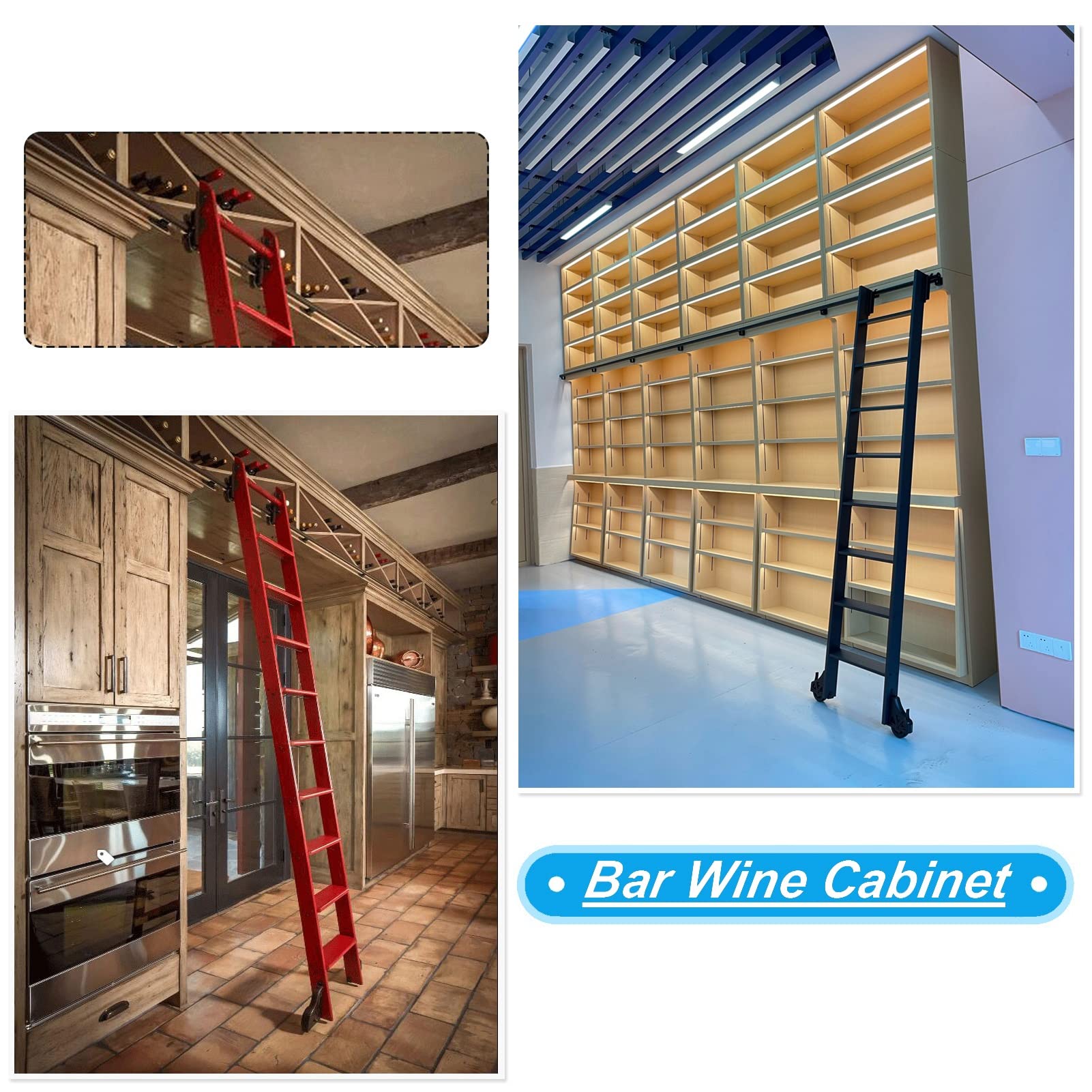 Junvstor Sliding Barn Door Hardware Kit, Carbon Steel Rolling Ladder Rail Track Roller System Closet Set Heavy Duty Sliding Ladder Rail Kit (No Ladder), 3.3ft- 20ft (Size : 3.3ft/100cm Track Kit)