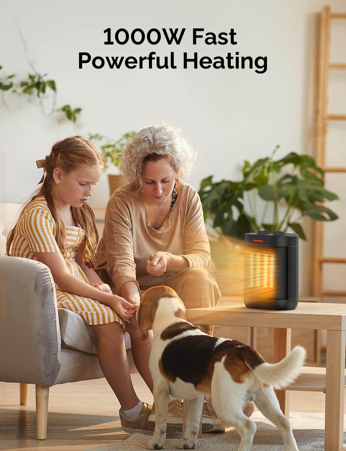 1000W Small Space Heaters for Indoor Use, PTC Ceramic Personal Heater with Overheating & Tip-Over Protection, Quiet Heating for Desktop Office Home