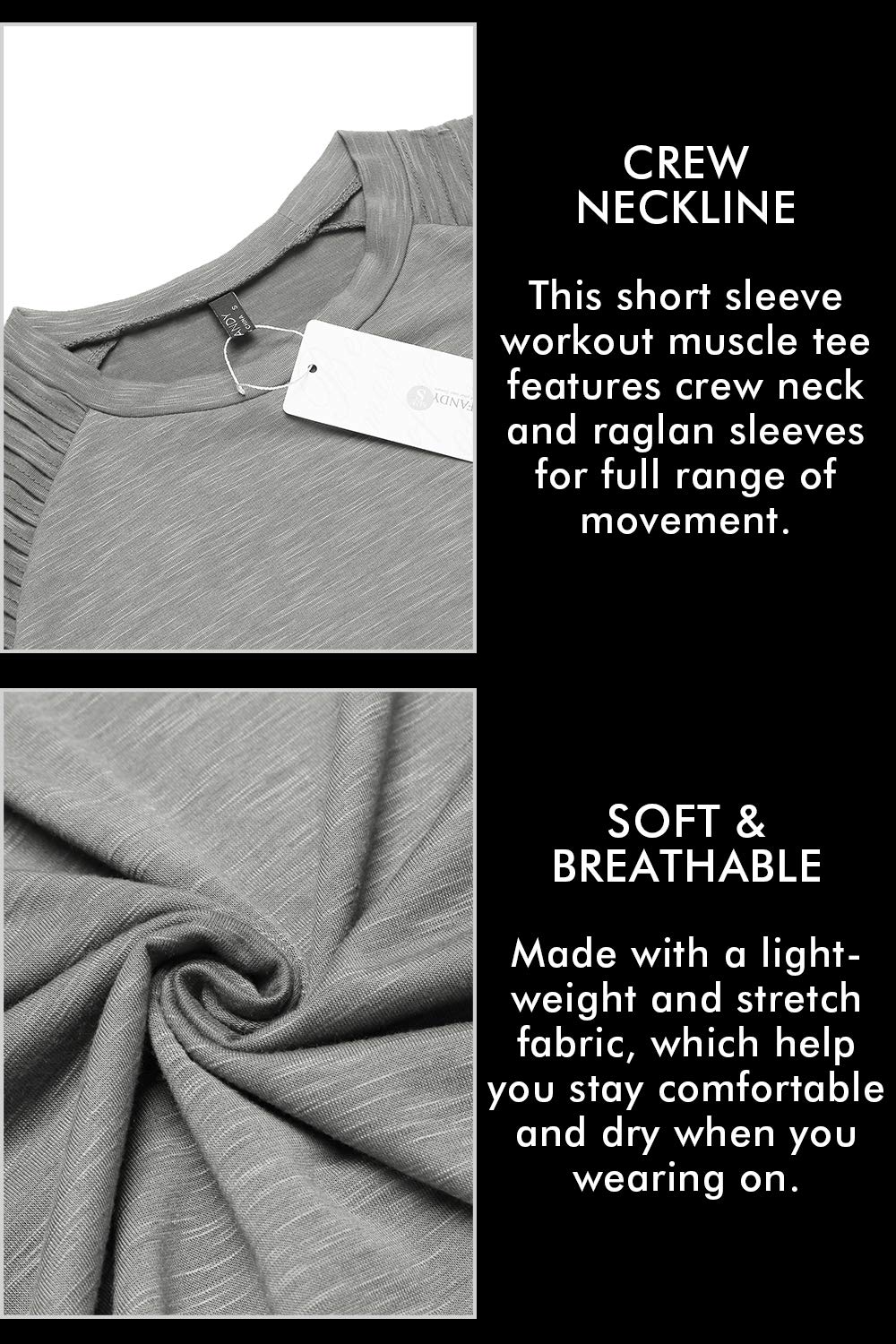 COOFANDY Mens Muscle Gym T-Shirts Fashion Hip Hop Shirt Light Grey L
