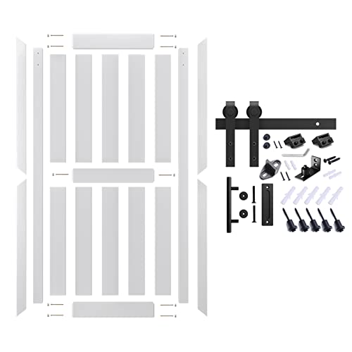 ALAMEDADT 36'' x84'' Sliding Barn Door Kit with 6.6 Ft Barn Door Hardware Kit, MDF, Solid Core, Combined with Handle and Floor Guide-Assembly Required-Include Installation Manual, K Shape, White
