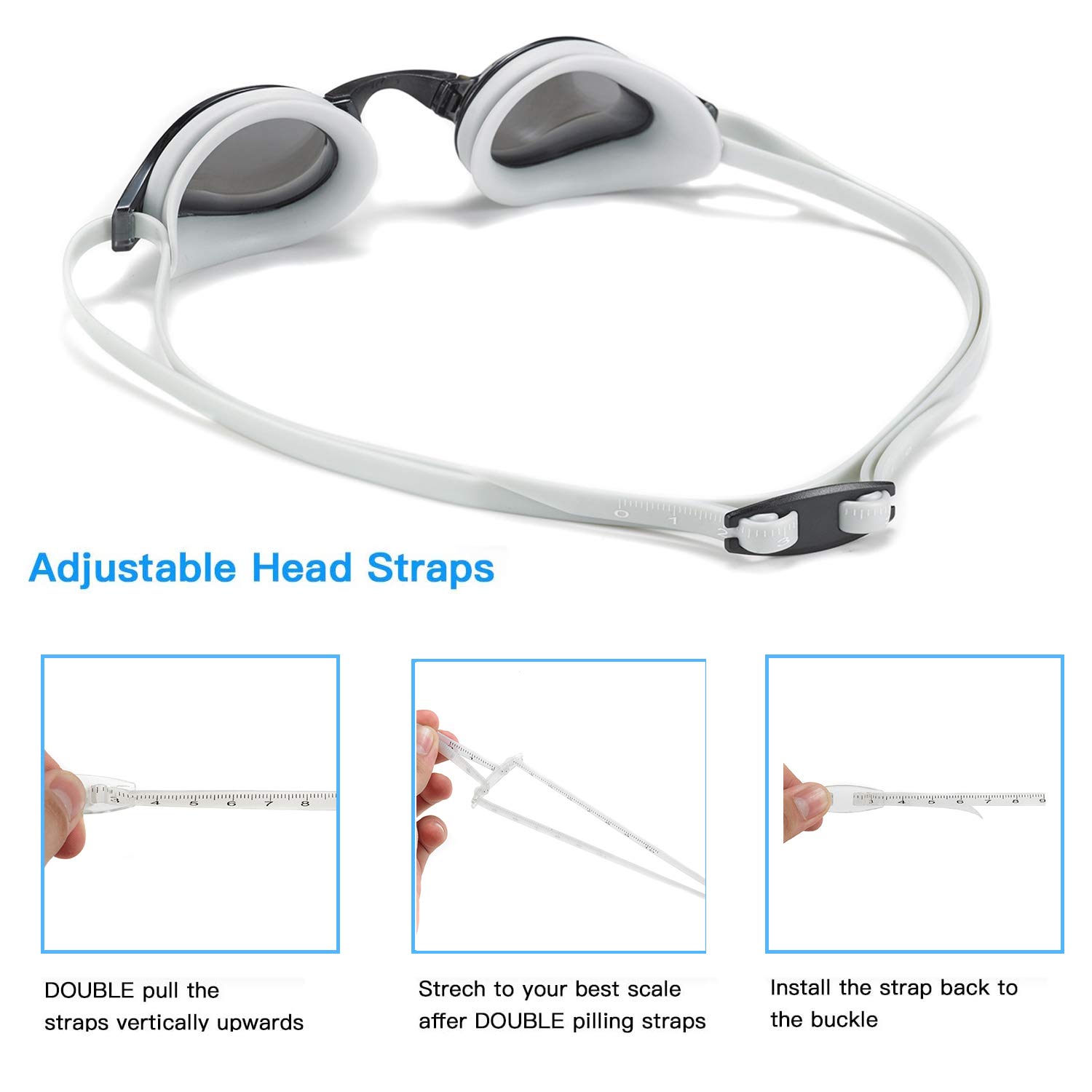 PHELRENA Swimming Goggles, with Scale Head Strap Swim Goggles, Clear Vision Anti Fog & Glare No Leaking for Adult Kids