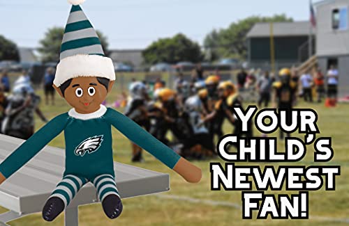 FOCO Philadelphia Eagles Ebony NFL Bench Buddy Shelf Elf - Limited Edition NFL Team Christmas Elf - Plush Toy Travel Companion, Home or Tailgate