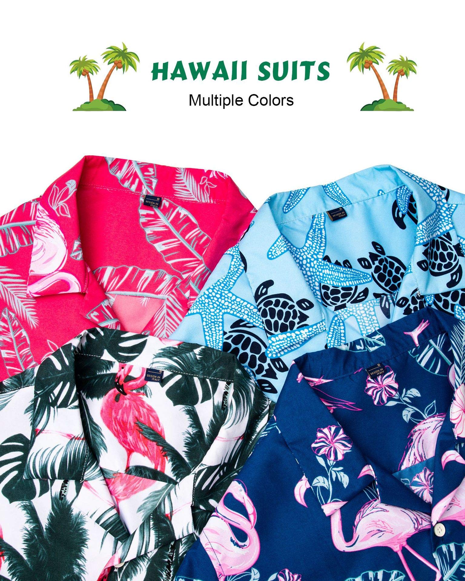 J.VER Men's Flamingos Hawaiian Shirts Casual Button Down Short Sleeve Shirt Printed Shorts Summer Beach Tropical Hawaii Shirt Suits