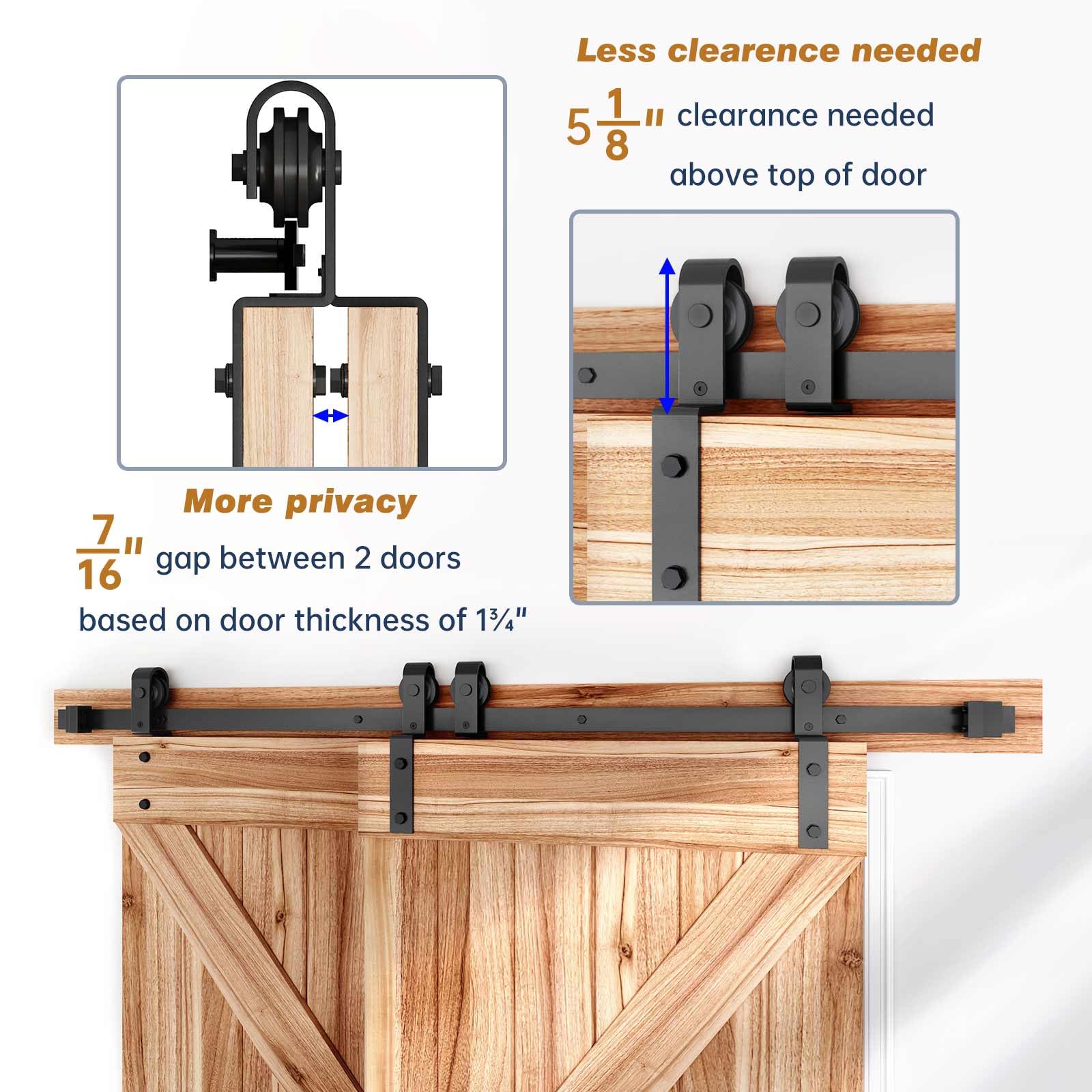 EaseLife 8 FT Bypass Double Sliding Barn Door Hardware Kit,Single Track,Heavy Duty,Slide Smoothly Quietly,Easy Install (8FT Track Kit for Double 53" Wide Door)