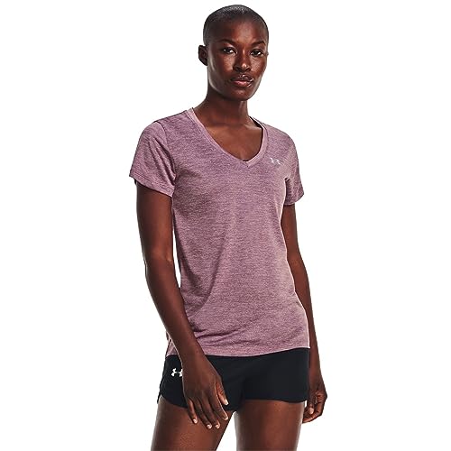 Under Armour Womens Tech V-Neck Twist Short-Sleeve T-Shirt, (501) Misty Purple/White/Metallic Silver, Large