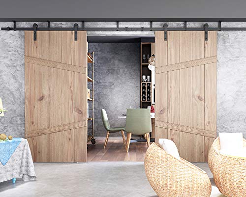 DIYHD 10FT Black Ceiling Mount Double Sliding Barn Door Hardware Rolling Barn Door Track Indoor Running Heavy Duty Rail