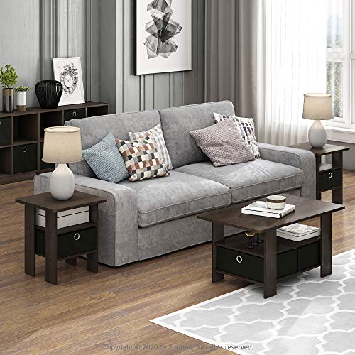Furinno Andrey End Table / Side Table / Night Stand / Bedside Table with Bin Drawer, Dark Brown/Black, 1-Pack, Center Bin