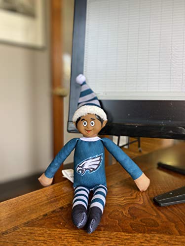 FOCO Philadelphia Eagles Ebony NFL Bench Buddy Shelf Elf - Limited Edition NFL Team Christmas Elf - Plush Toy Travel Companion, Home or Tailgate