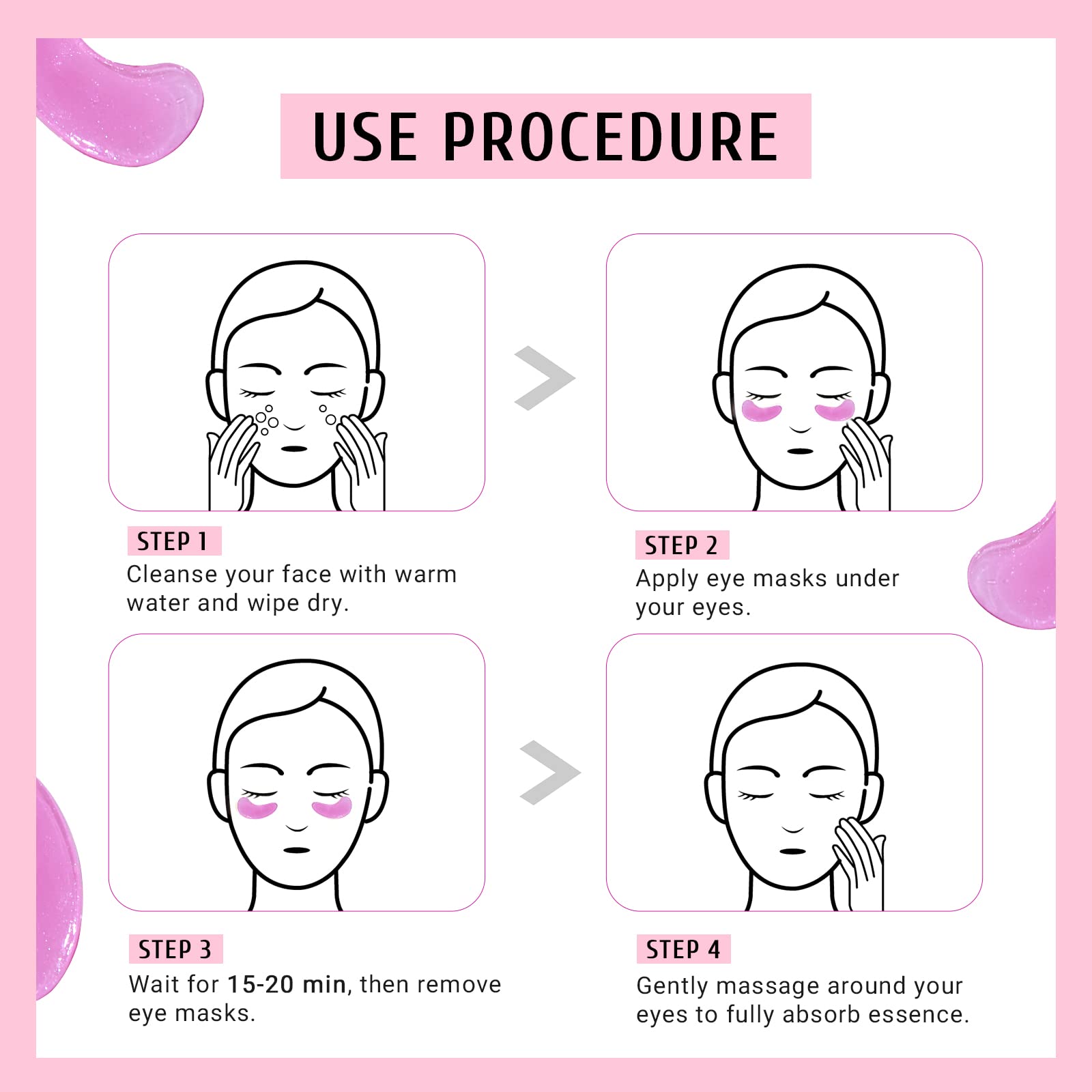 PEAUAMIE Under Eye Patchs Rose Eye Mask for Dark Circles and Puffiness Wrinkle Eye Bags 30 Pairs